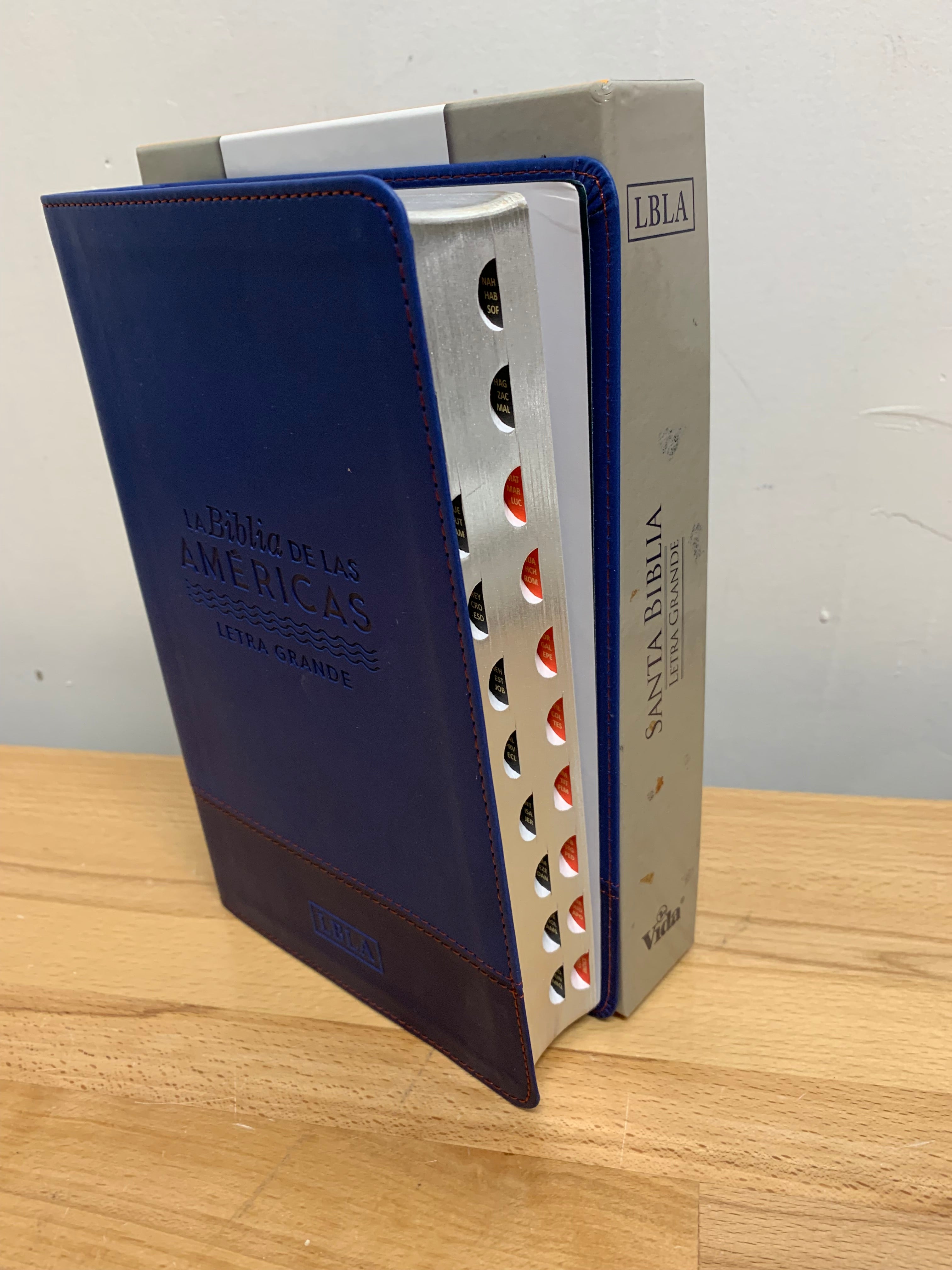 Biblia de las americas tamaño manual letra grande LBLA azul con índice
